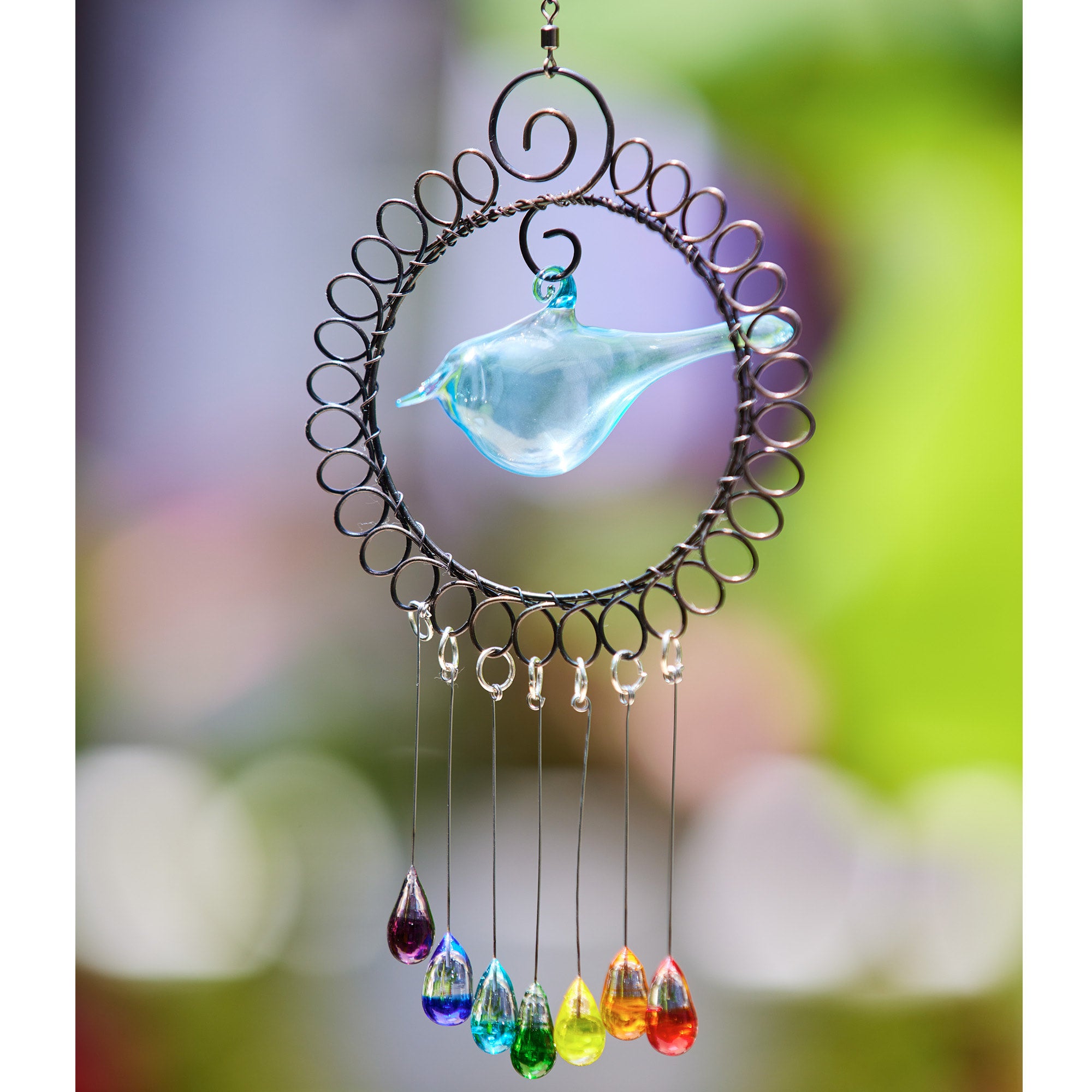 3D - Handblown Glass Bird in the Rain - Large | Whimsical Wire & Glass